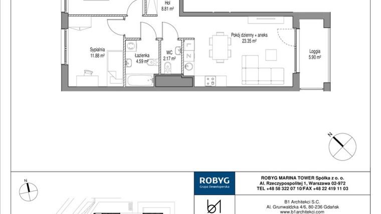 Mieszkanie Gdańsk, Letnica, Osiedle Porto - 3 pokoje, 63 m², 4 piętro ...